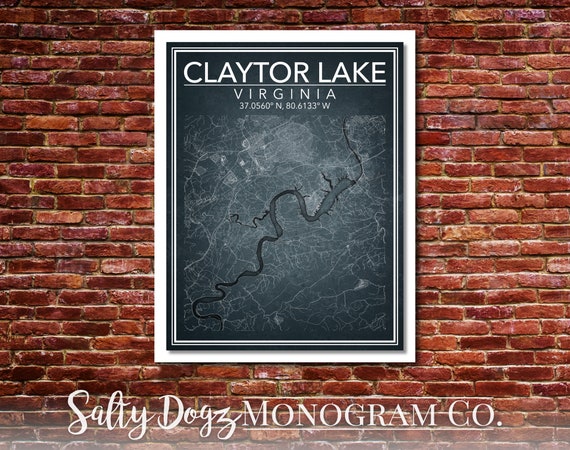 Wall Art Map Print of Claytor Lake Virginia | Etsy