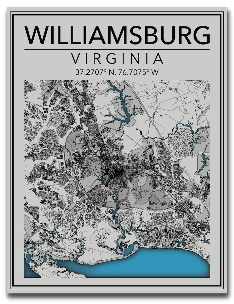 Wall Art Map Print Williamsburg Virginia - Etsy