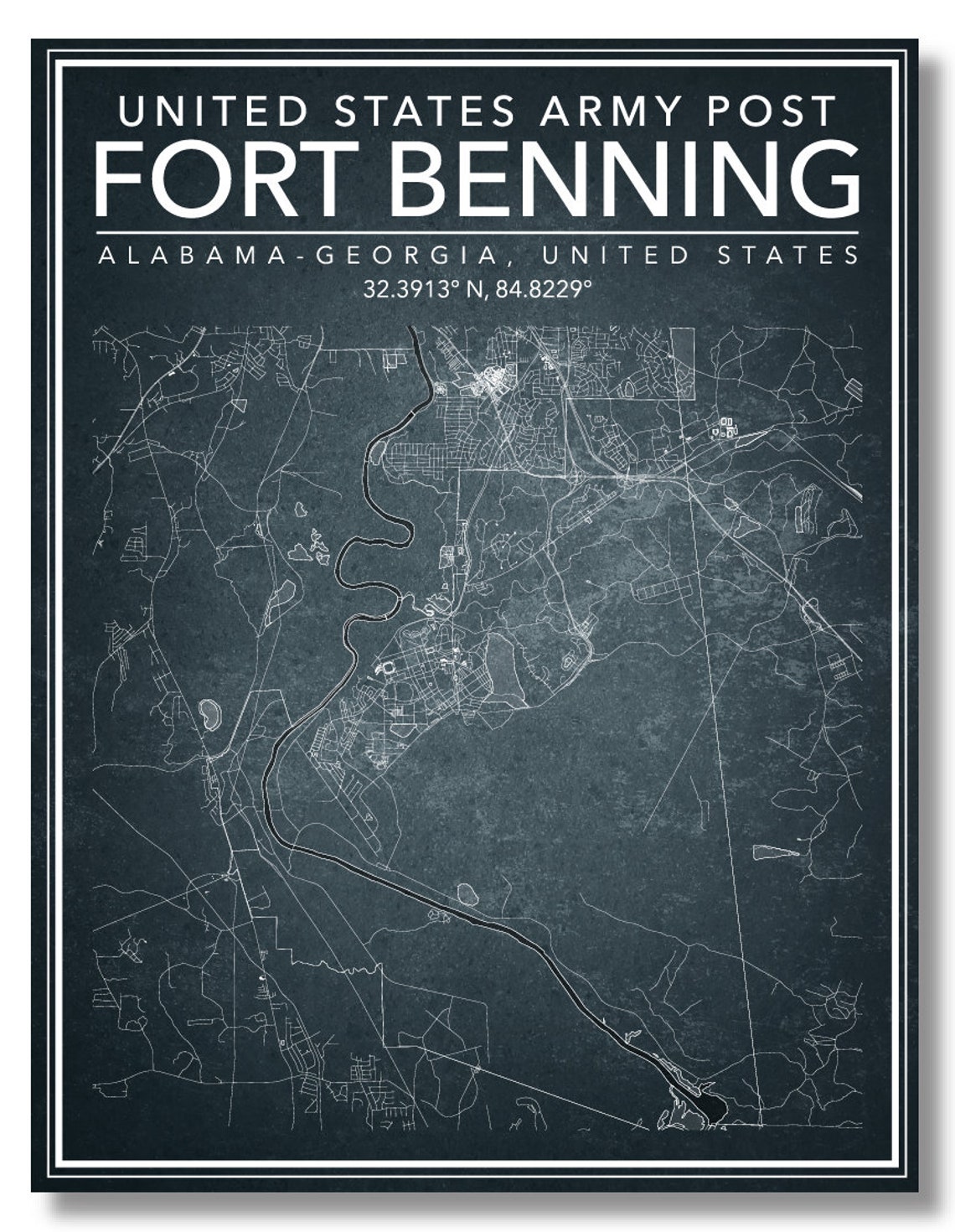 Wall Art Map United States Army Base Fort Benning- Alabama–georgia! - Etsy