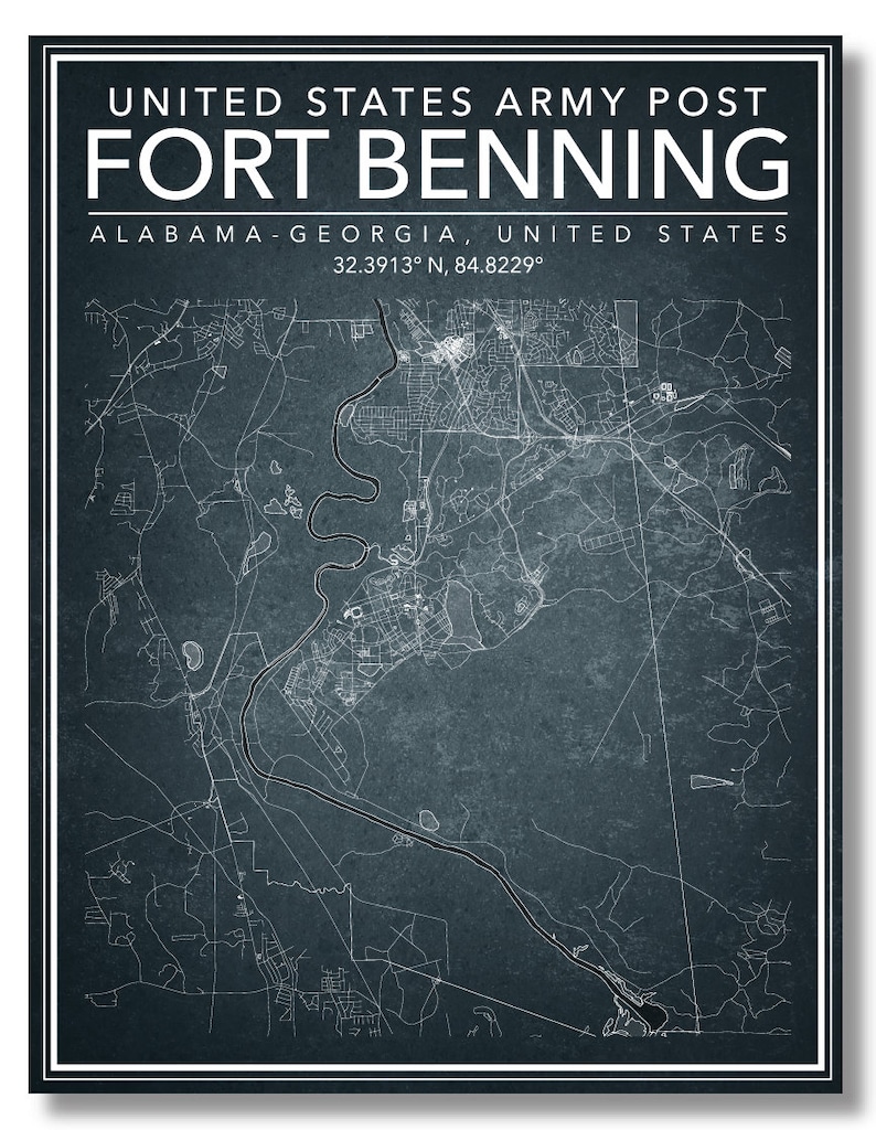 Wall Art Map United States Army Base Fort Benning | Etsy