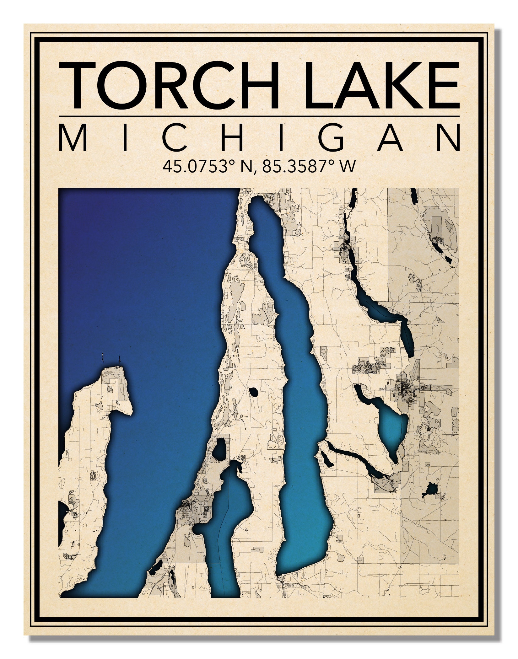 Wall Art Map Print of Torch Lake Torch Lake Township Antrim - Etsy