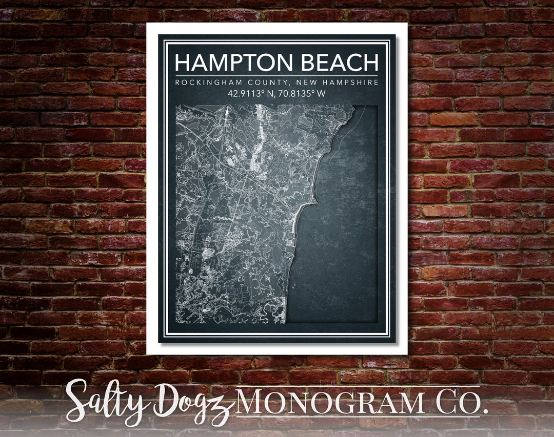 Wall Art Map Print of Hampton Beach, Hampton, Rockingham County, New ...