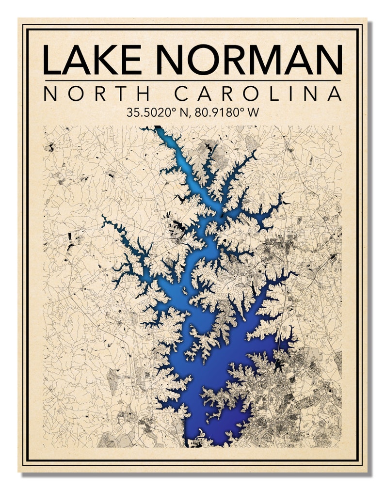Wall Art Map Print of Lake Norman North Carolina - Etsy