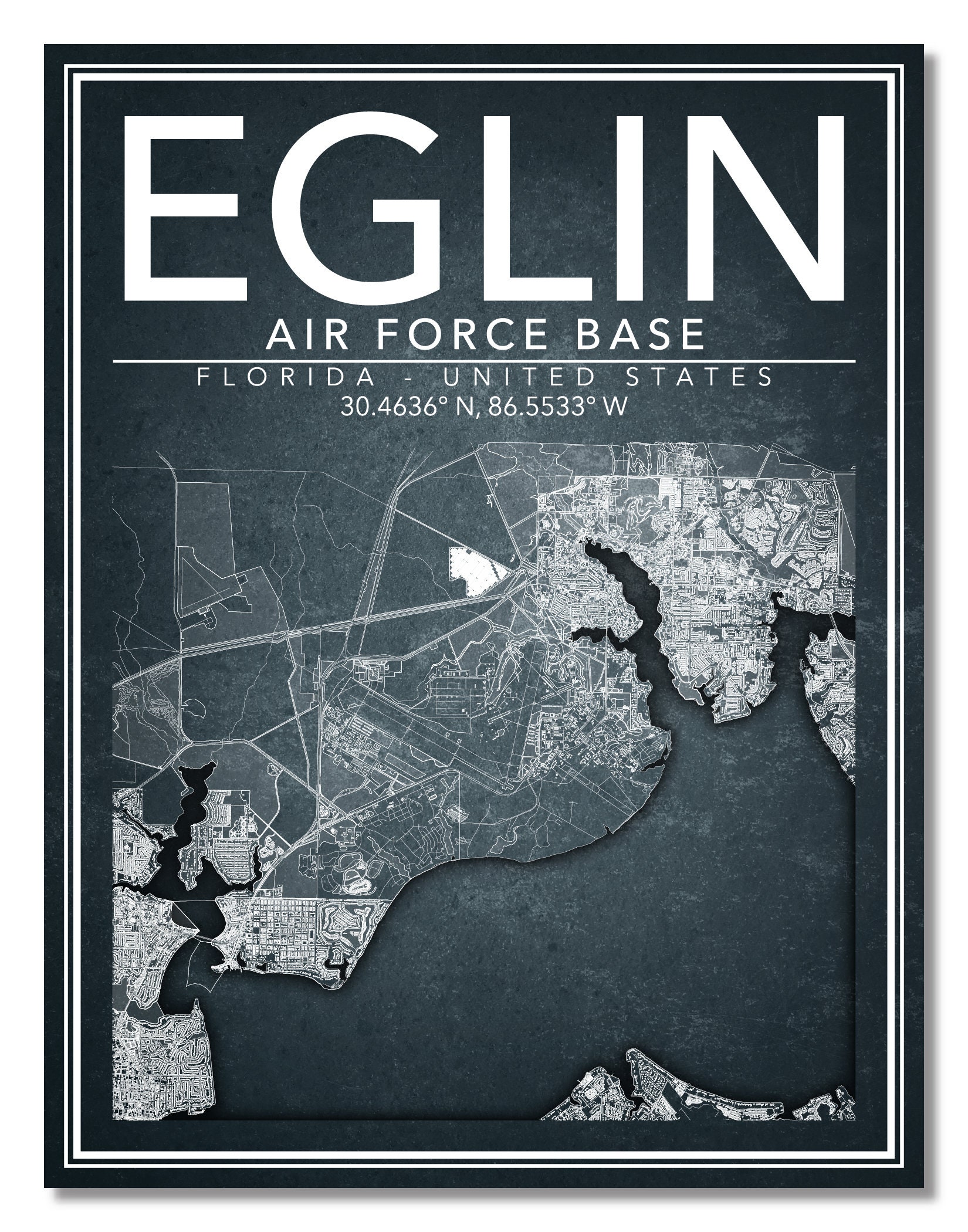 Wall Art Map Print Eglin Air Force Base Florida | Etsy