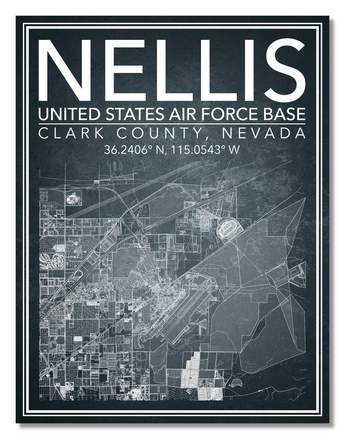 Wall Art Map of Nellis Air Force Base Clark County Nevada - Etsy
