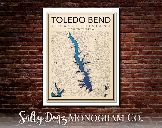 Wall Art Map Print of Toledo Bend Reservoir Texas/louisiana | Etsy