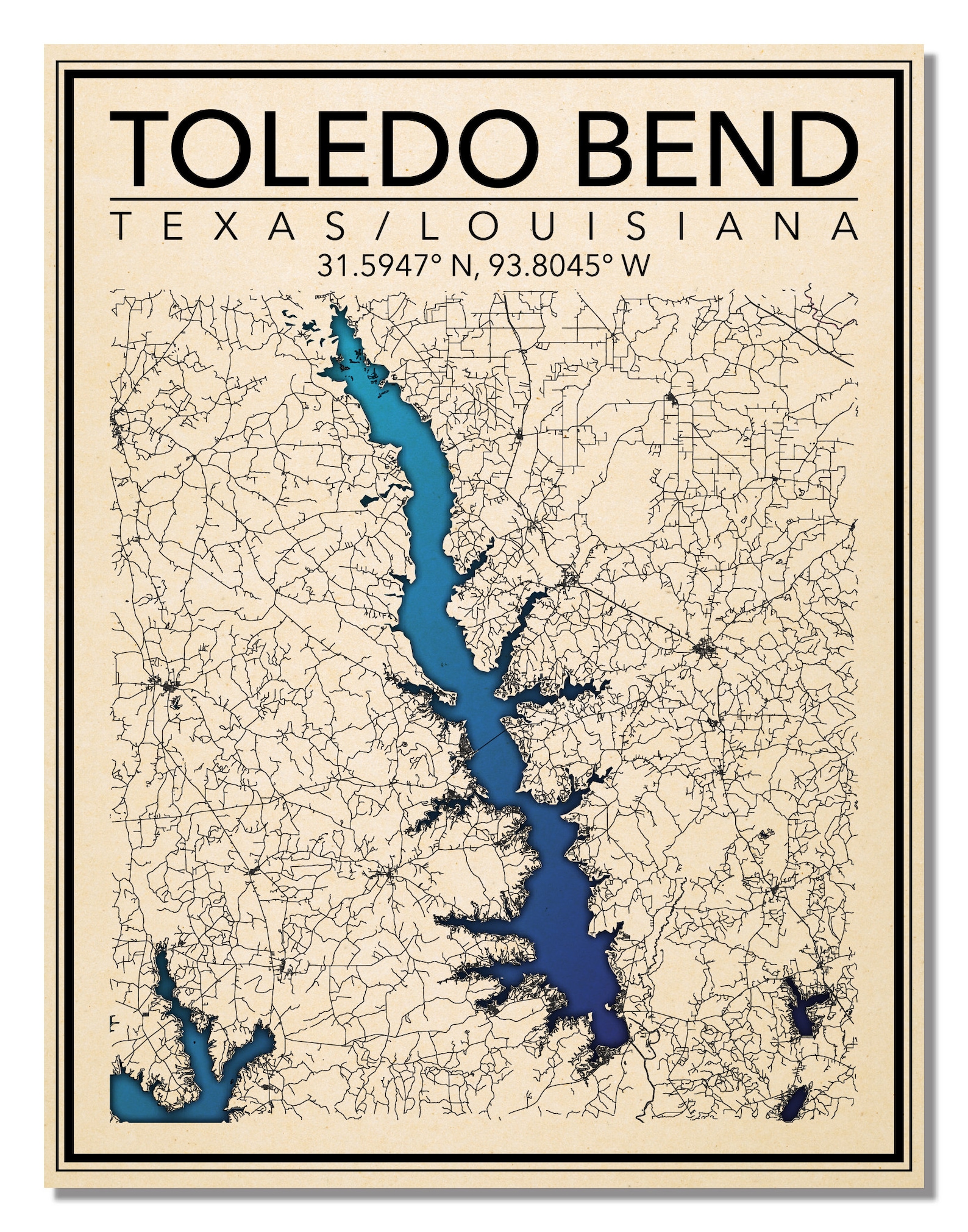 Wall Art Map Print of Toledo Bend Reservoir, Texas/Louisiana - Etsy.de