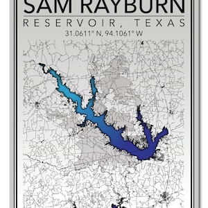 Wall Art Map Print of Sam Rayburn Reservoir, Texas! - Etsy