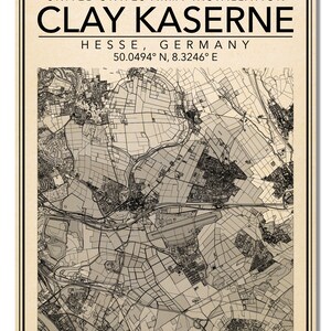 Wall Art Map Print of US Army Installation Clay Kaserne, Hesse, Germany ...