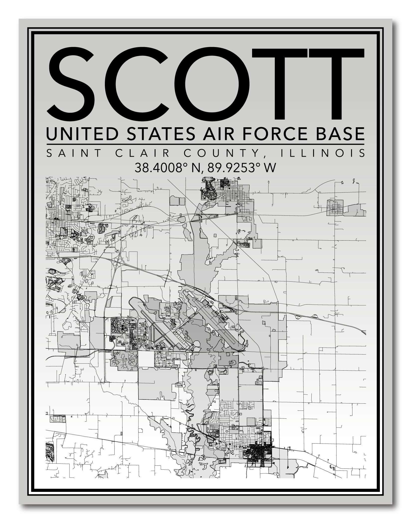 Wall Art Map Print of United States Scott Air Force Base | Etsy