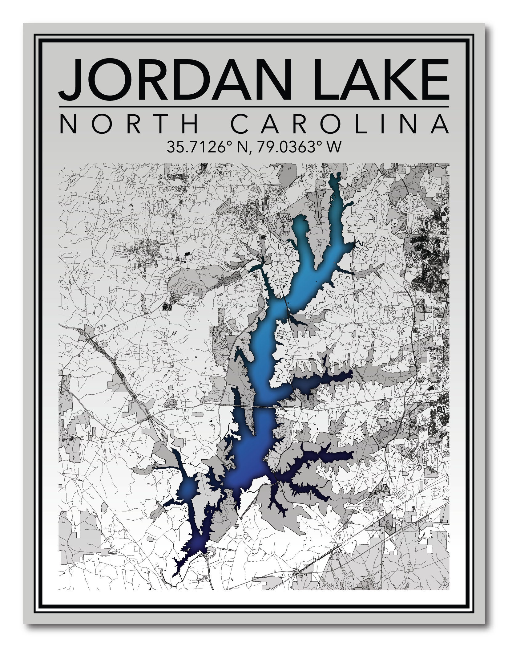Wall Art Map Print of Jordan Lake, North Carolina!!! - Etsy