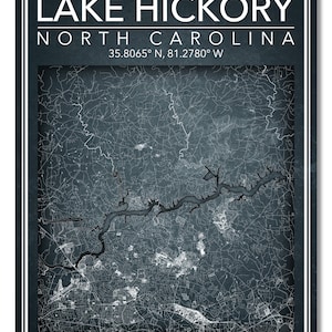 Wall Art Map Print of Lake Hickory, North Carolina! - Etsy