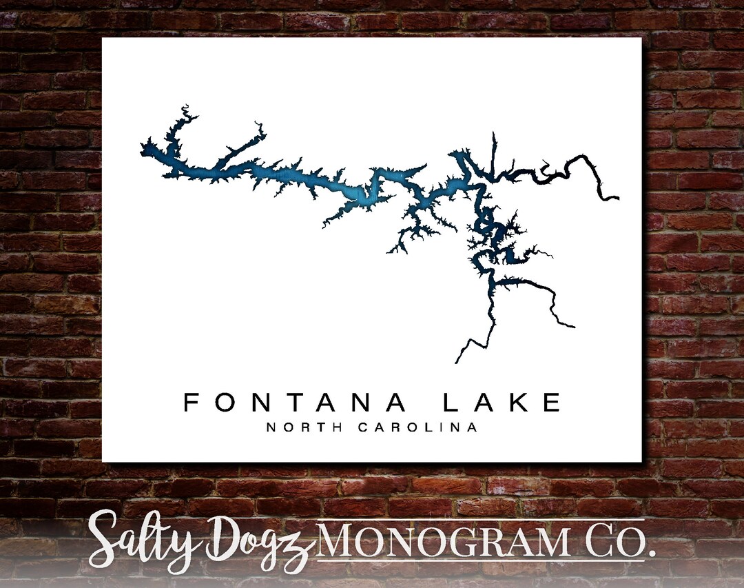 Wall Art Map Print of Fontana Lake, North Carolina!!! - Etsy