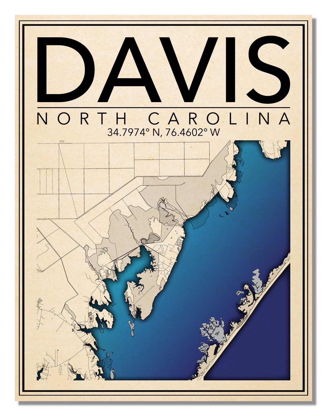 Wall Art Map Print of Davis North Carolina - Etsy