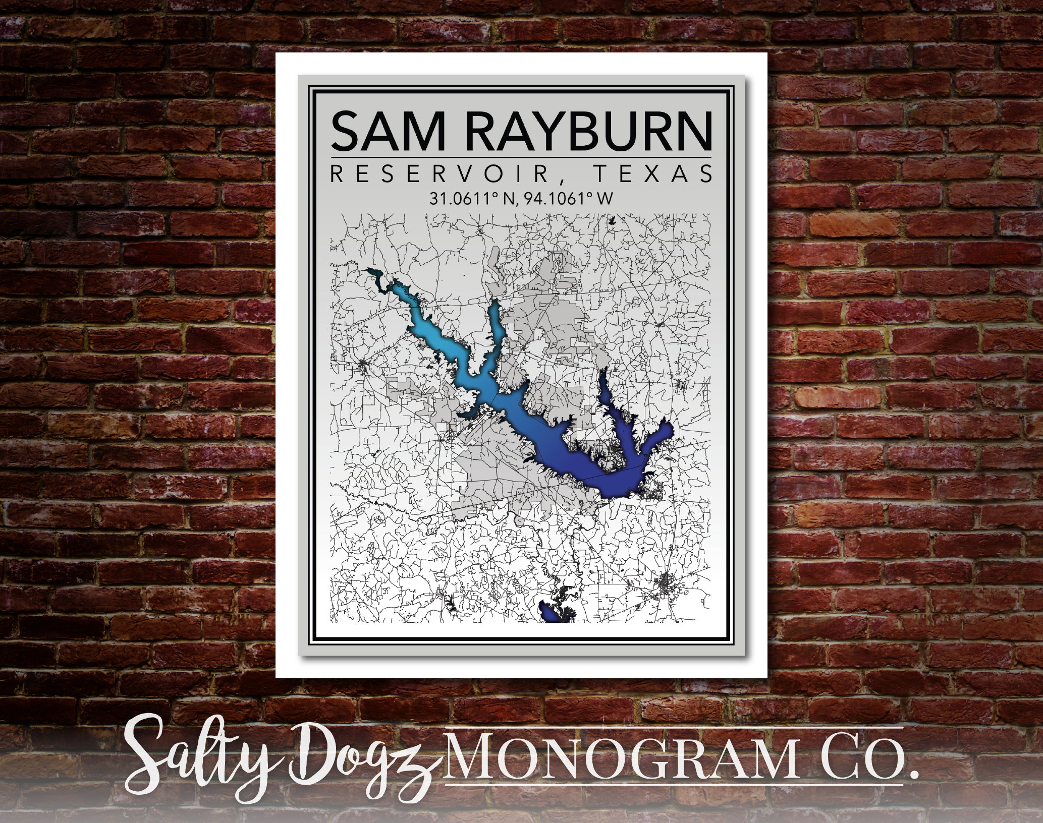 Wall Art Map Print of Sam Rayburn Reservoir, Texas! - Etsy
