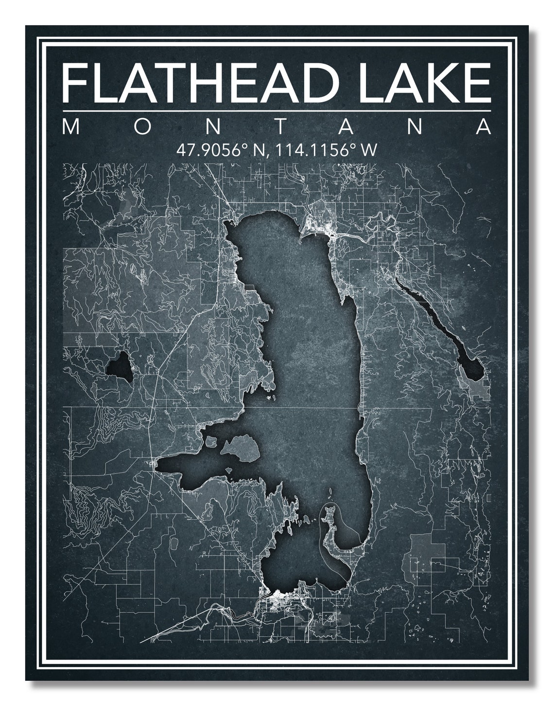 Wall Art Map Print of Flathead Lake Montana - Etsy