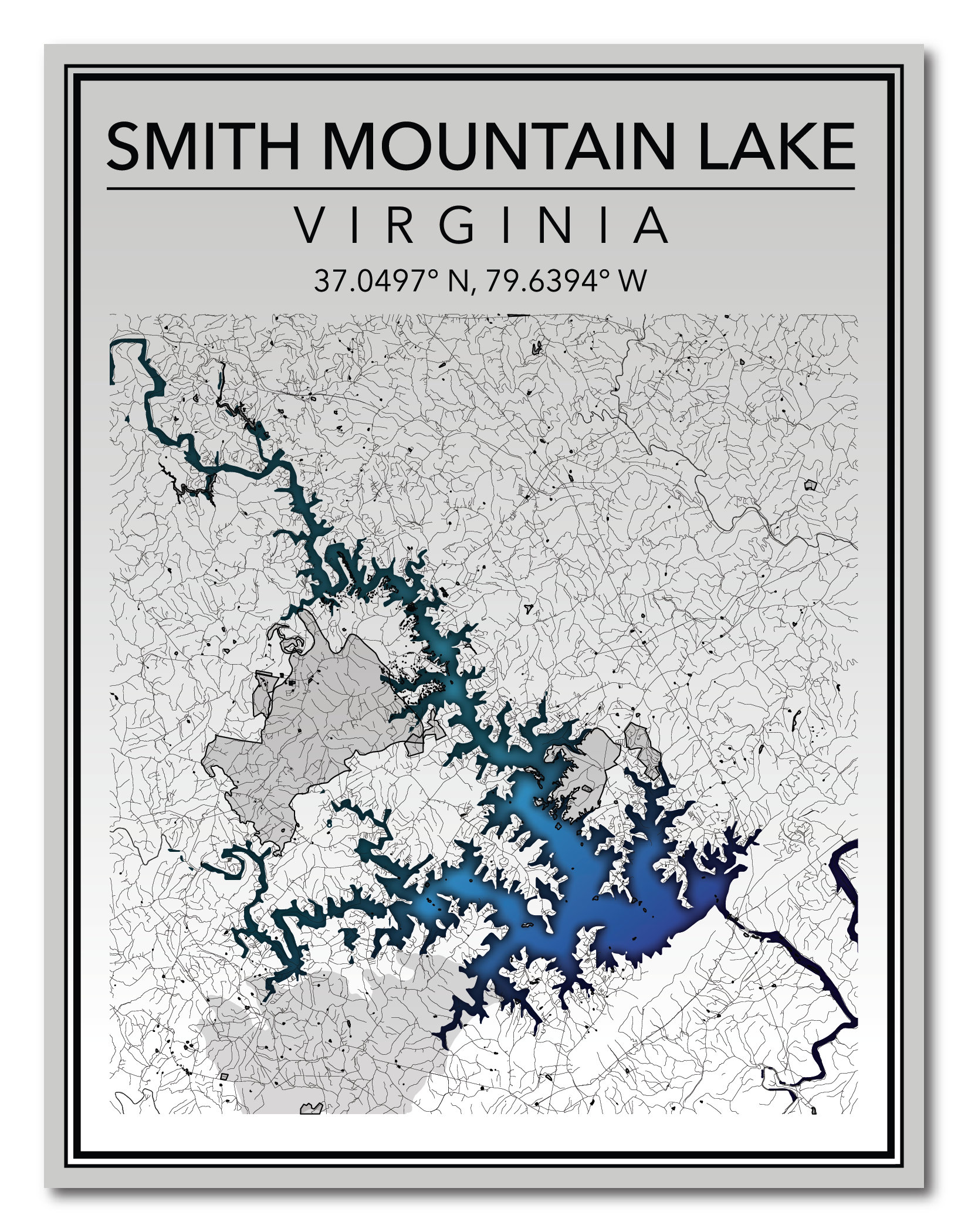 Wall Art Map Print of Smith Mountain Lake Virginia | Etsy