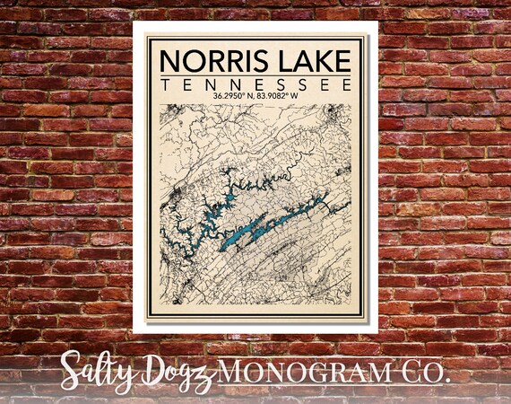 Wall Art Map Print of Norris Lake Tennessee - Etsy