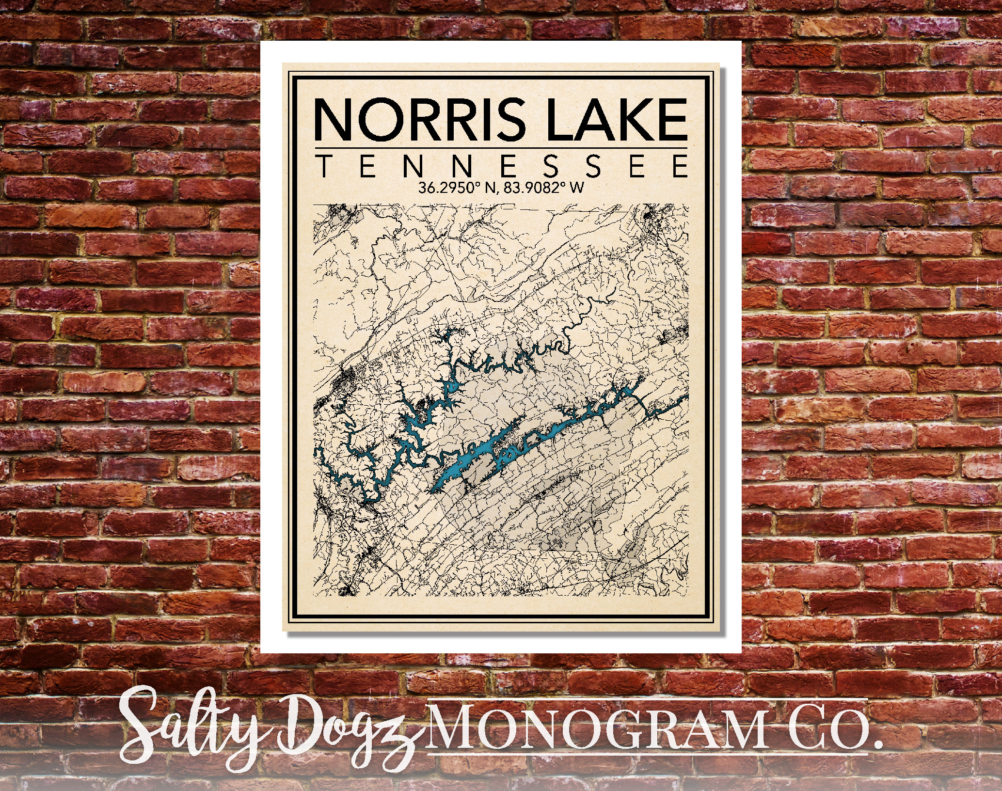 Wall Art Map Print of Norris Lake Tennessee | Etsy