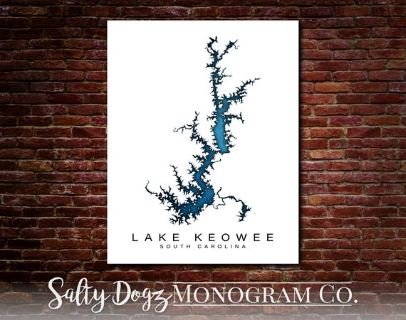 Wall Art Map Print of Lake Keowee South Carolina | Etsy