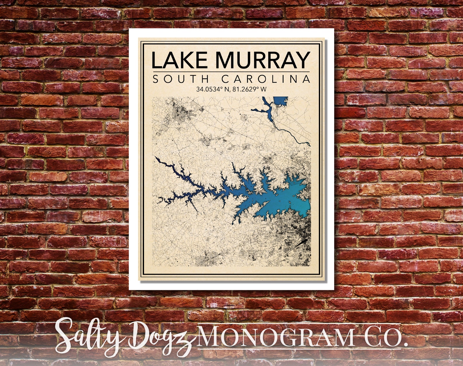 Wall Art Map Print of Lake Murray South Carolina - Etsy
