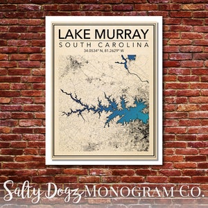 Wall Art Map Print of Lake Murray, South Carolina!!! - Etsy