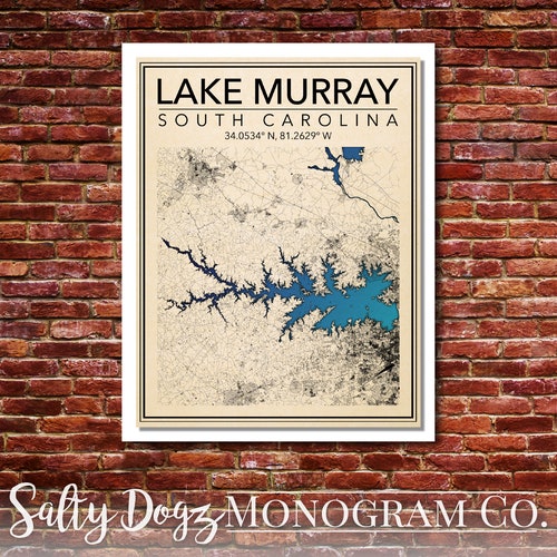 Lake Murray South Carolina Printable Map Poster Lake Murry SC - Etsy