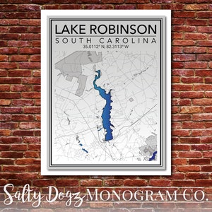 Wall Art Map Print of Lake Robinson, South Carolina - Etsy