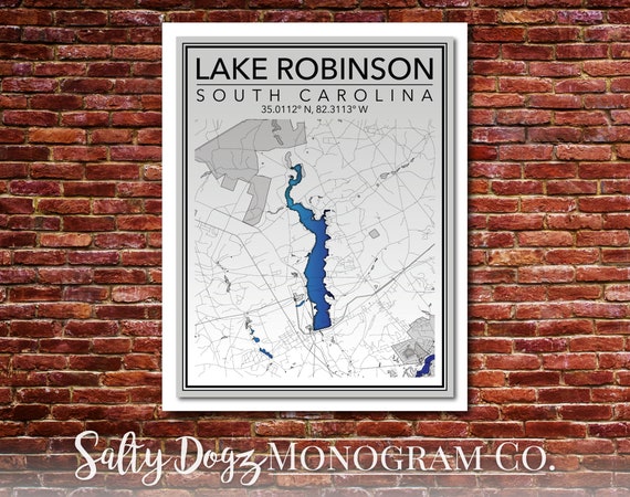 Wall Art Map Print of Lake Robinson South Carolina | Etsy