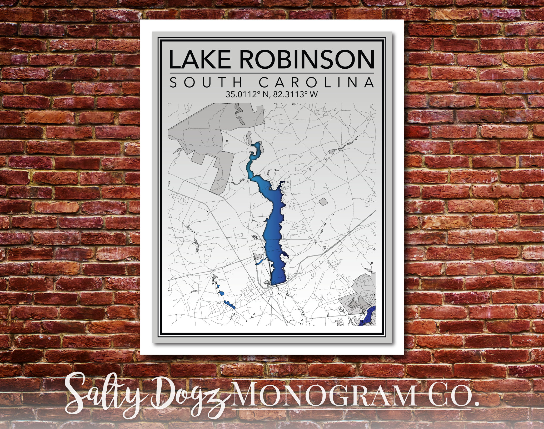 Wall Art Map Print of Lake Robinson South Carolina - Etsy