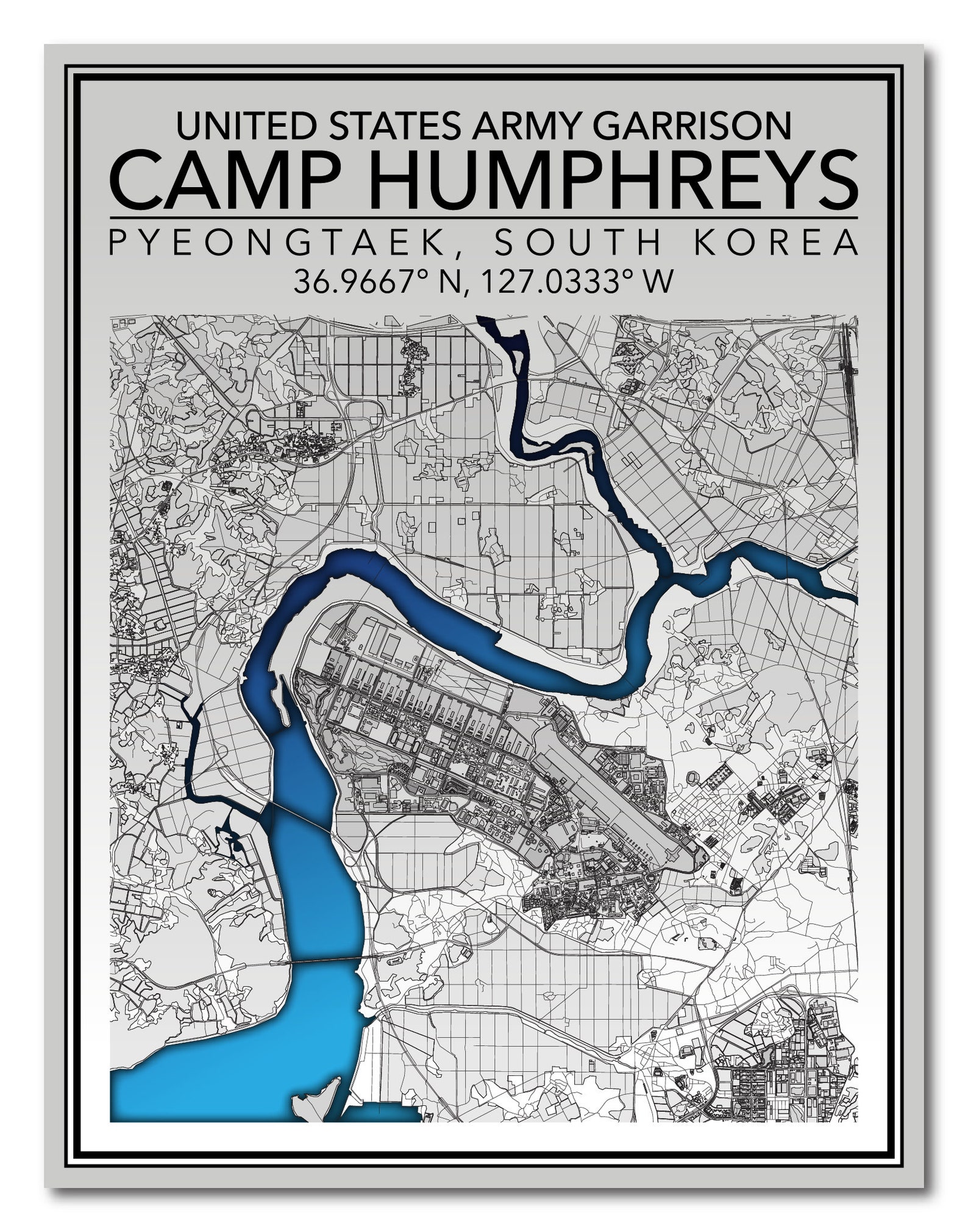 Wall Art Map Print of United States Army Garrison Camp Humphreys-south ...