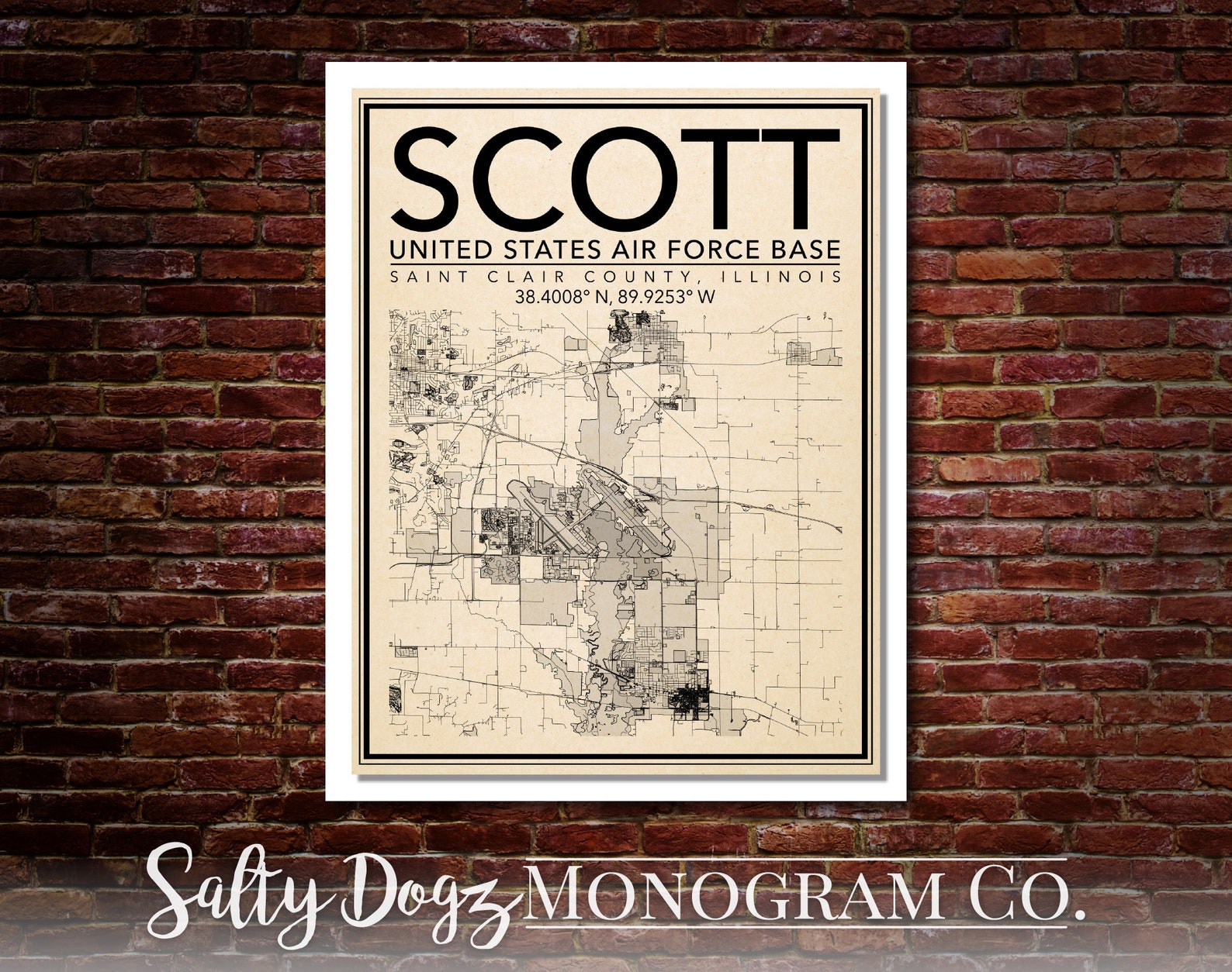 Wall Art Map Print of United States Scott Air Force Base - Etsy España