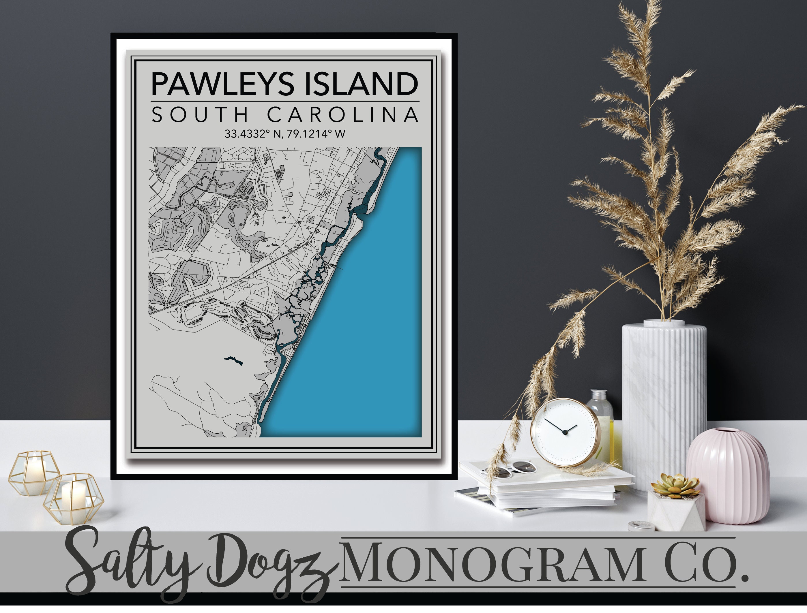 Wall Art Map Print Pawleys Island South Carolina | Etsy