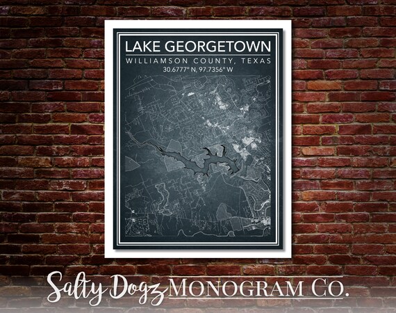 Wall Art Map Print of Lake Georgetown Georgetown Williamson | Etsy