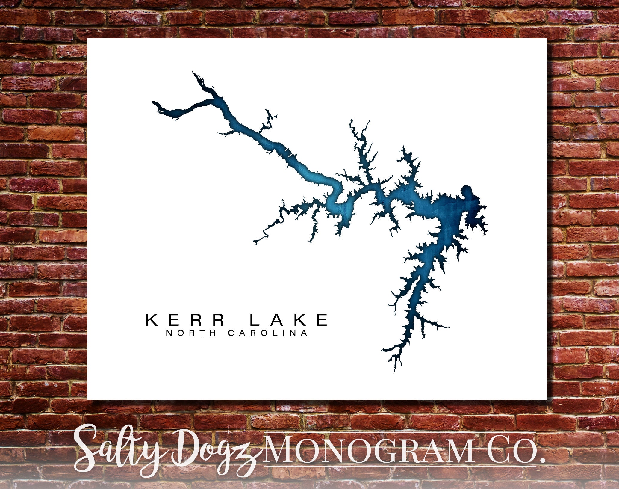 Wall Art Map Print of Kerr Lake North Carolina | Etsy