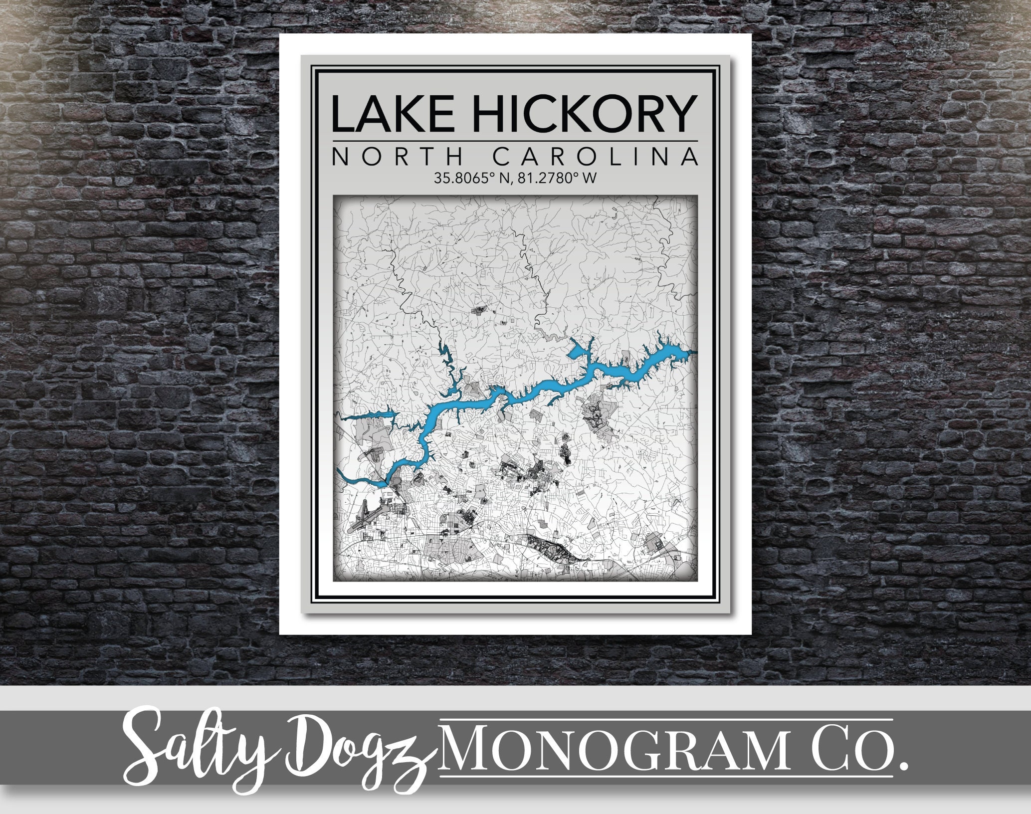 Wall Art Map Print of Lake Hickory North Carolina | Etsy