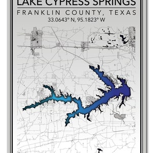 Wall Art Map Print of Lake Cypress Springs Franklin County - Etsy UK