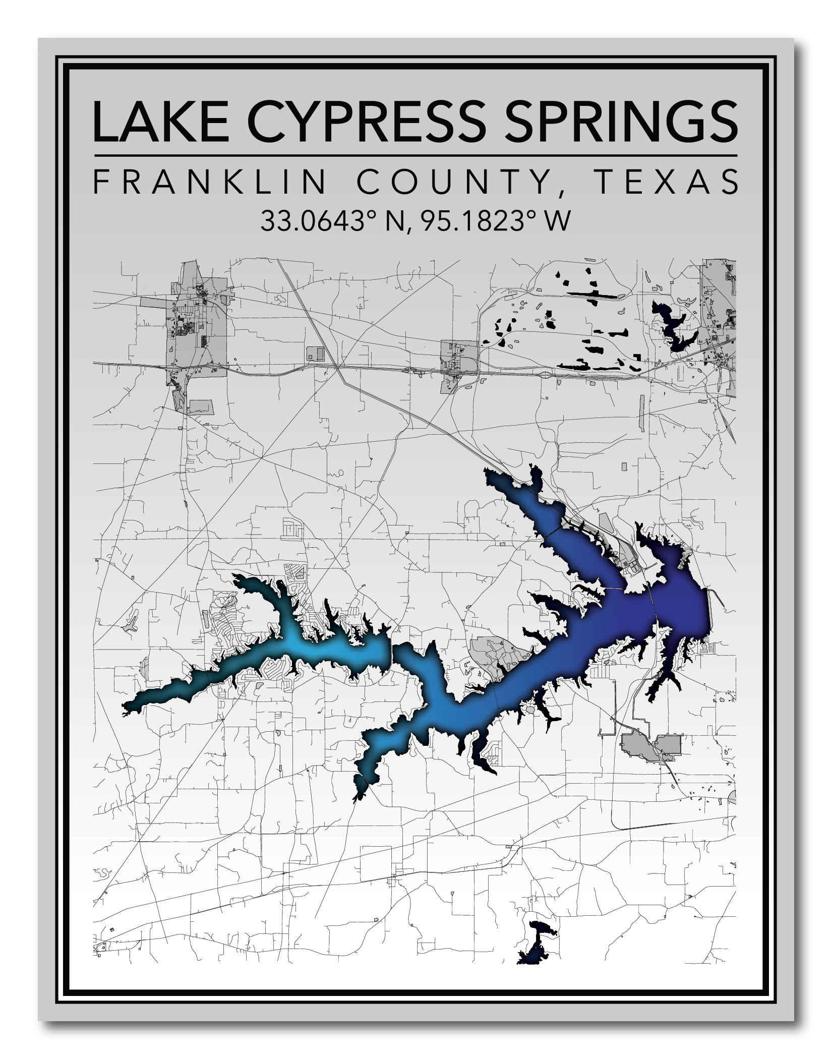 Wall Art Map Print of Lake Cypress Springs Franklin County | Etsy