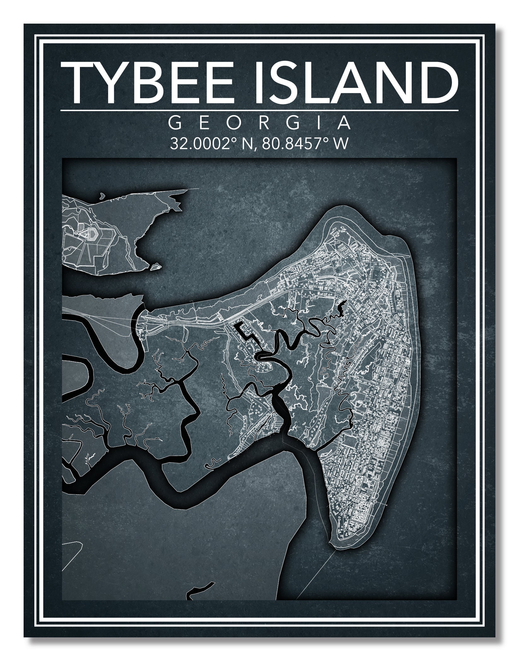 Wall Art Map Print of Tybee Island Georgia - Etsy