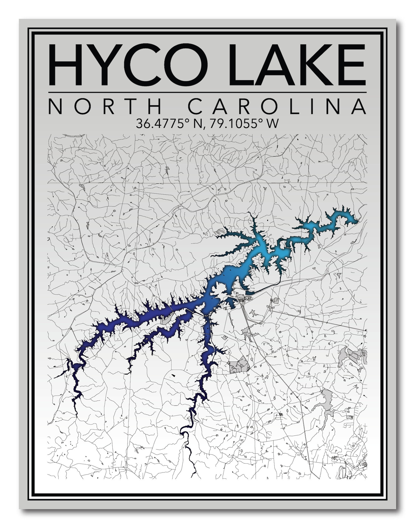 Wall Art Map Print of Hyco Lake North Carolina - Etsy