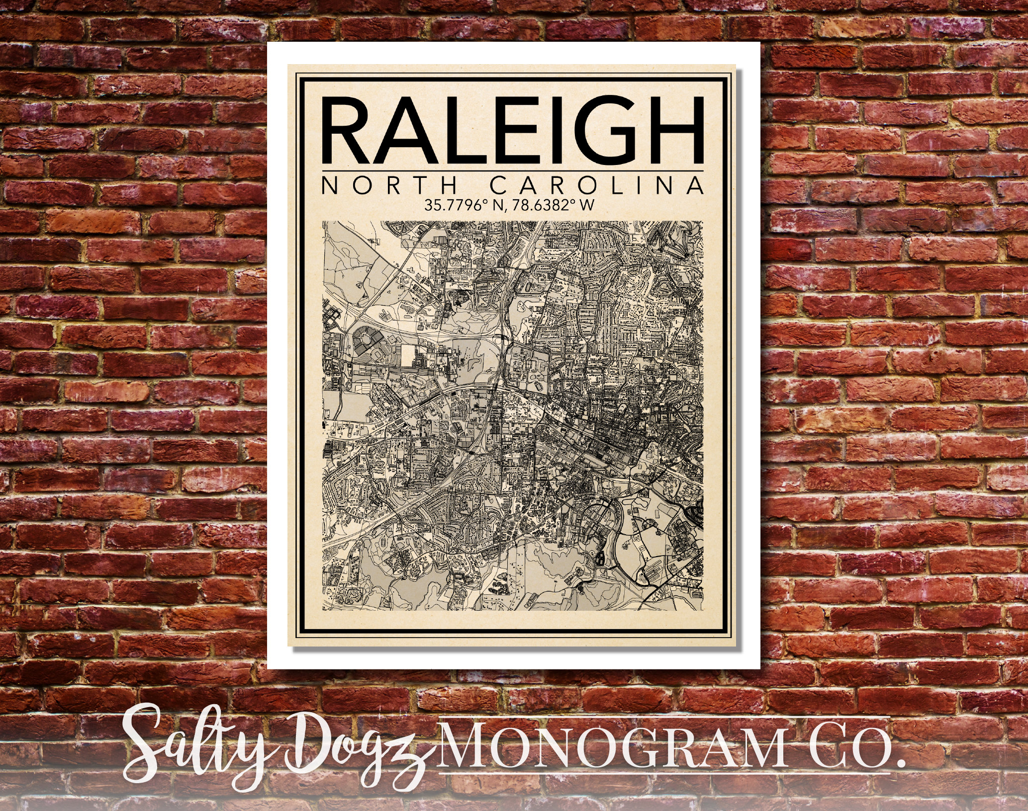 Wall Art Map Print of Raleigh, North Carolina Variation 1!!! - Etsy
