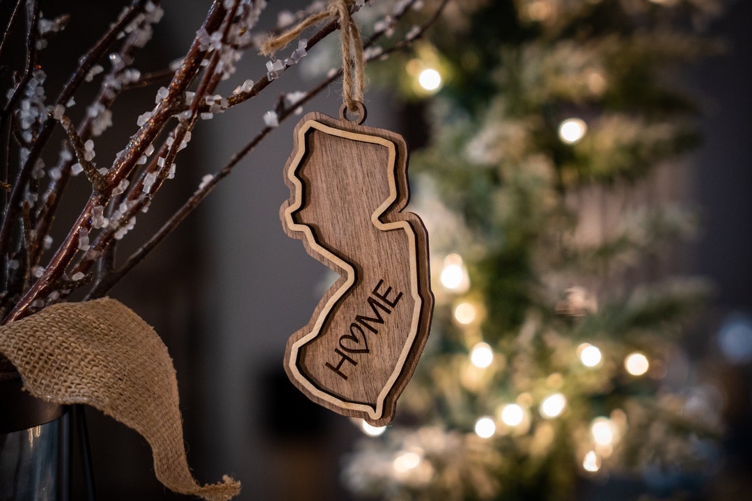 United States Laser Cut Walnut and Birch Ornament New Jersey - Etsy