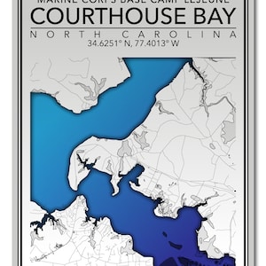 Wall Art Map Print of Marine Corp Base Camp Lejeune Courthouse Bay ...