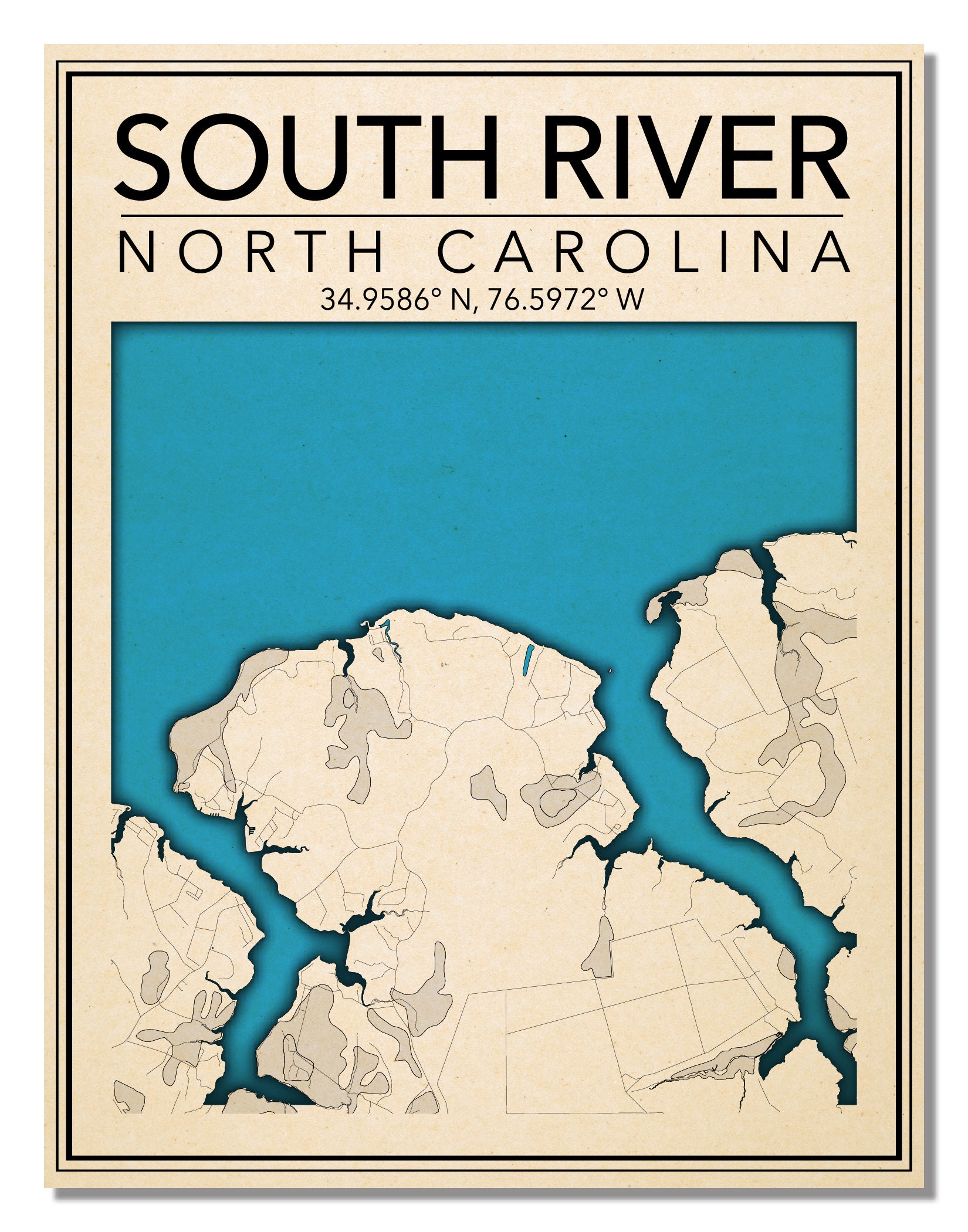 Wall Art Map South River North Carolina - Etsy