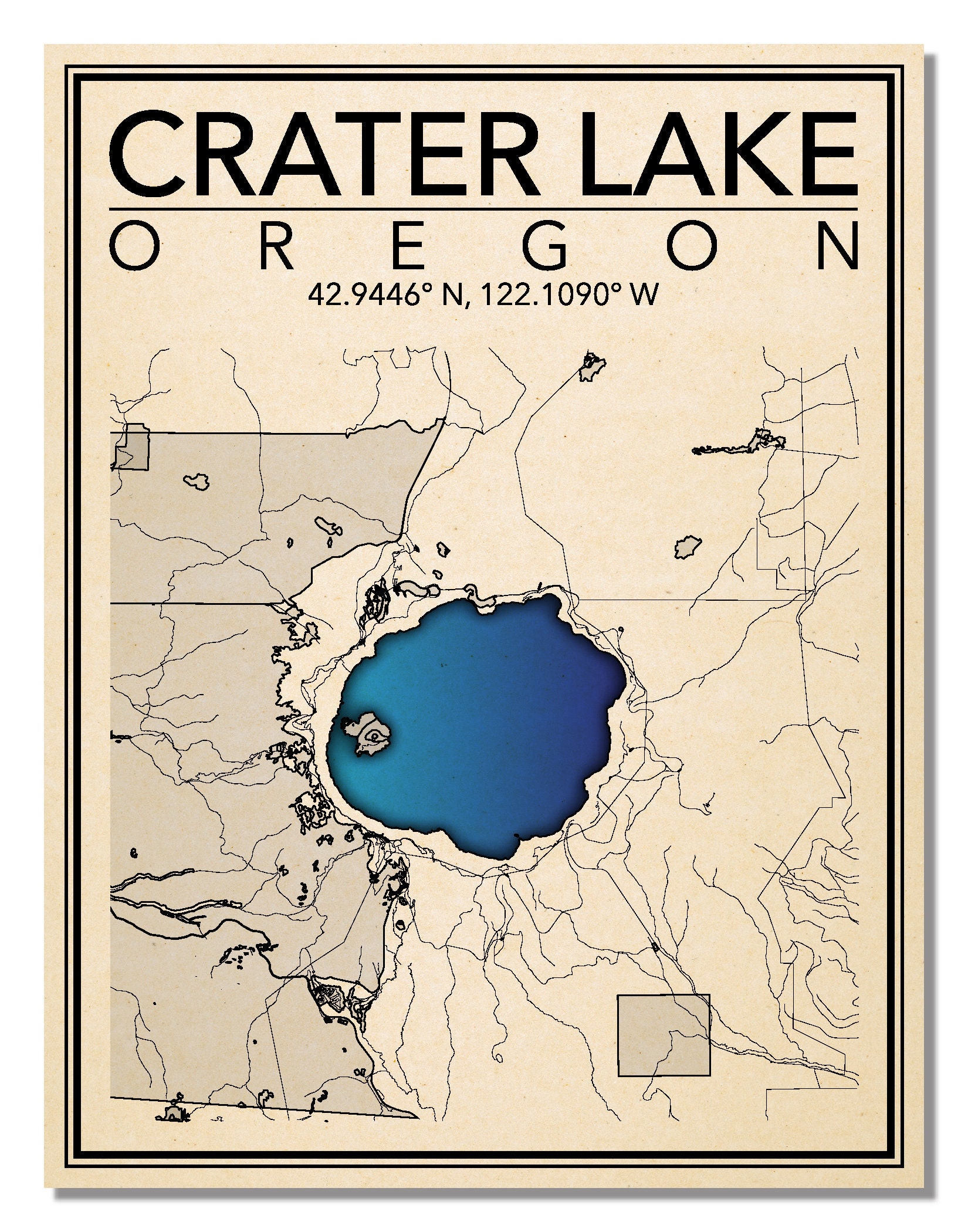 Wall Art Map Print of Crater Lake, Oregon! - Etsy