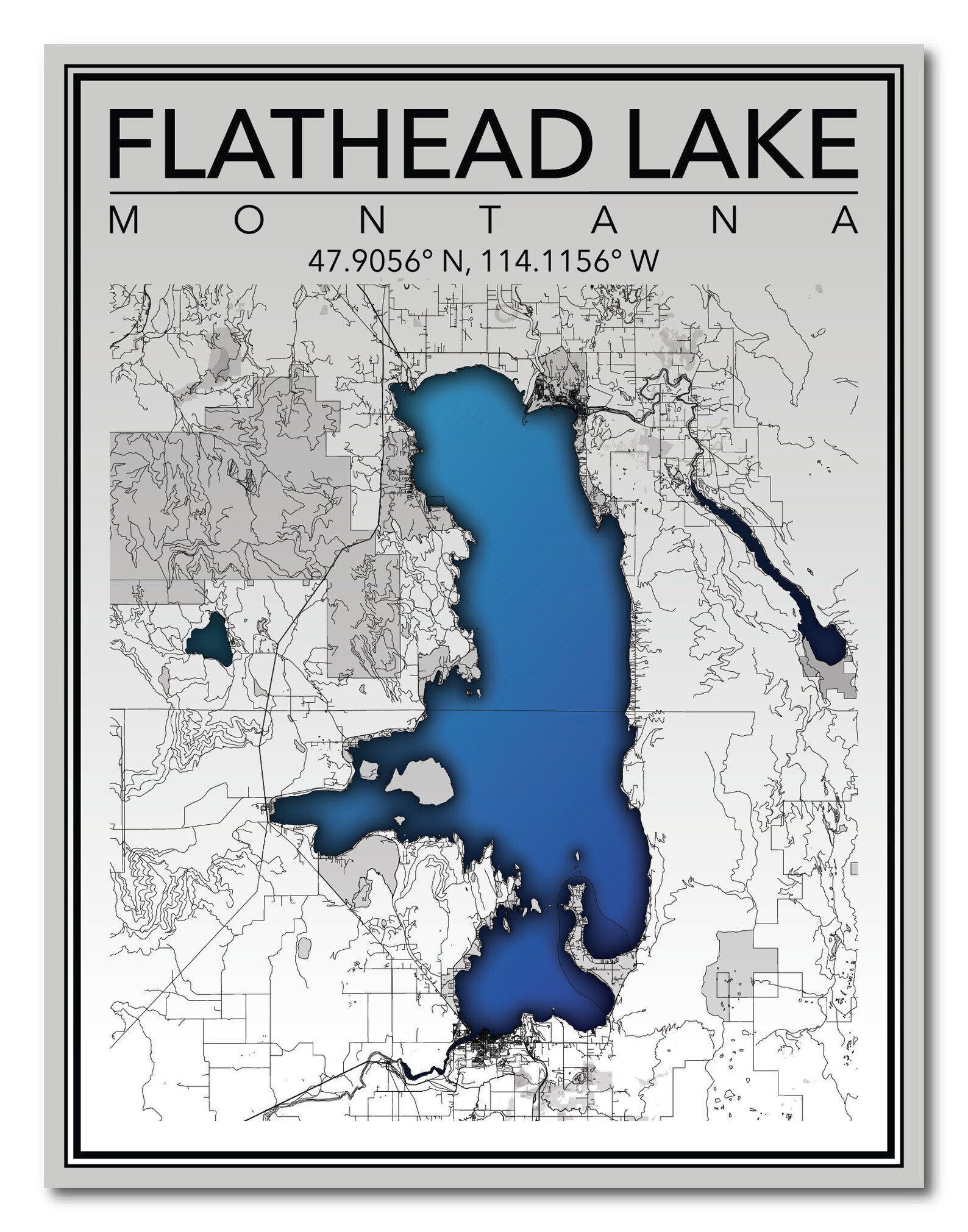 Wall Art Map Print of Flathead Lake Montana | Etsy