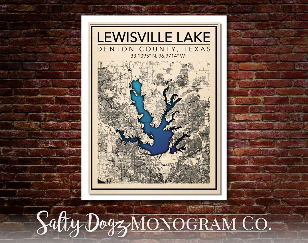 Wall Art Map Print of Lewisville, Denton County, Texas, United States ...