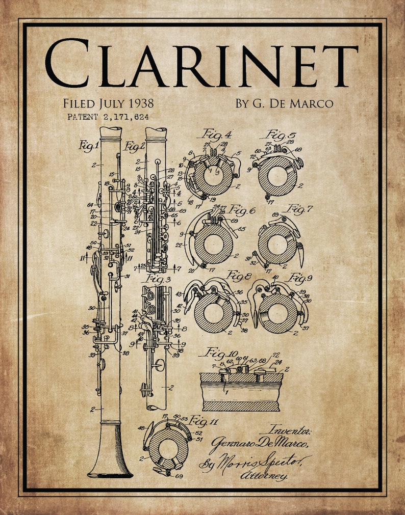 Vintage Clarinet Patent Print- Teacher Gift- Band Director - Etsy