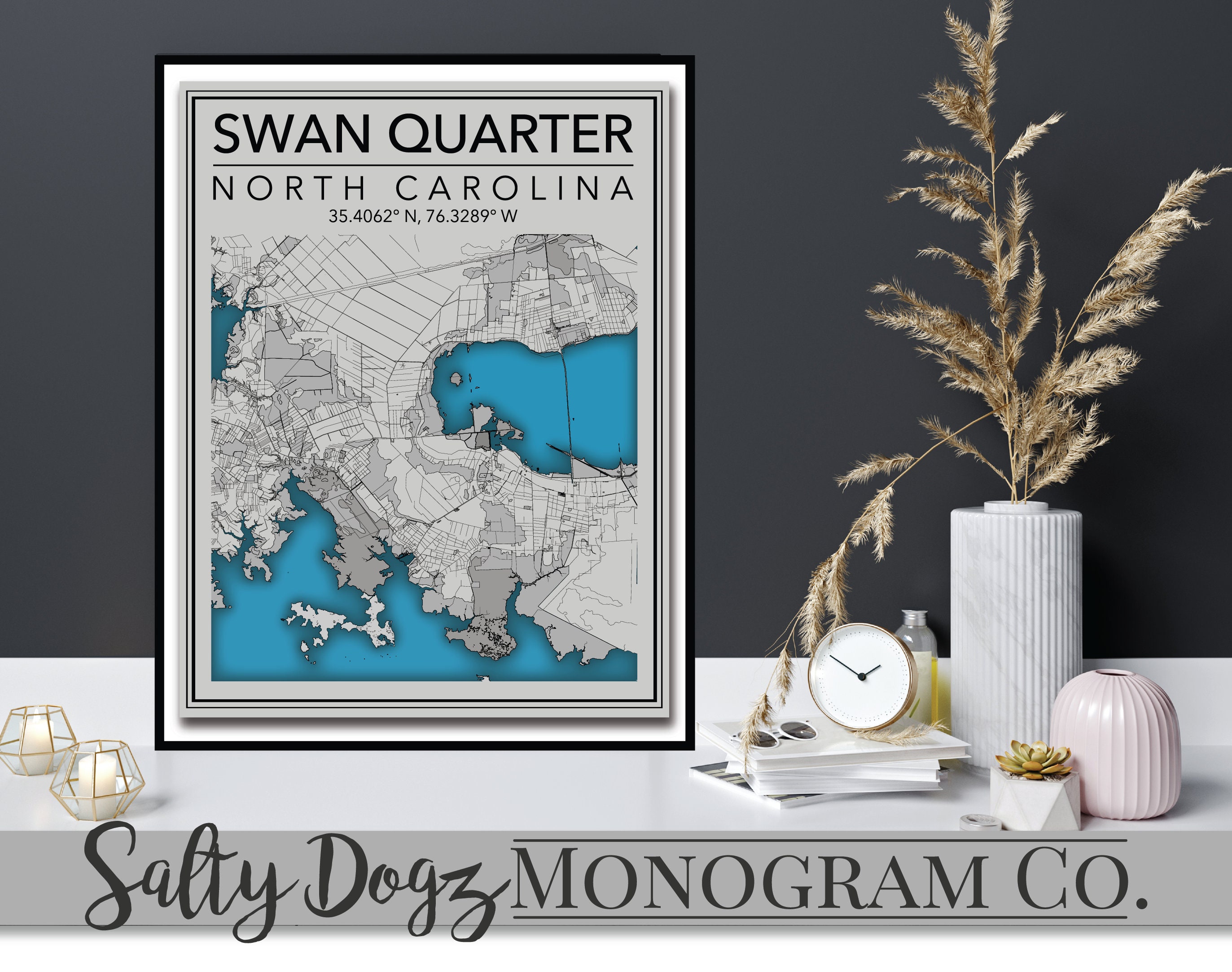 Wall Art Map Print Swan Quarter, NC!!! - Etsy France