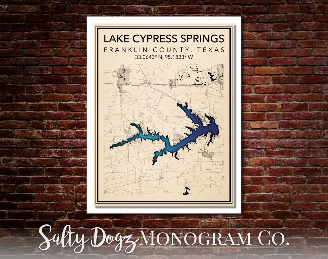 Wall Art Map Print of Lake Cypress Springs Franklin County - Etsy